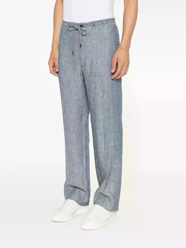 Corneliani Drawstring Straight-leg Trousers In Sky Linen