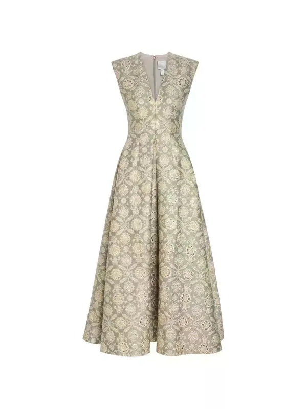 Huishan Zhang Floral Brocade Maxi Dress - Grey