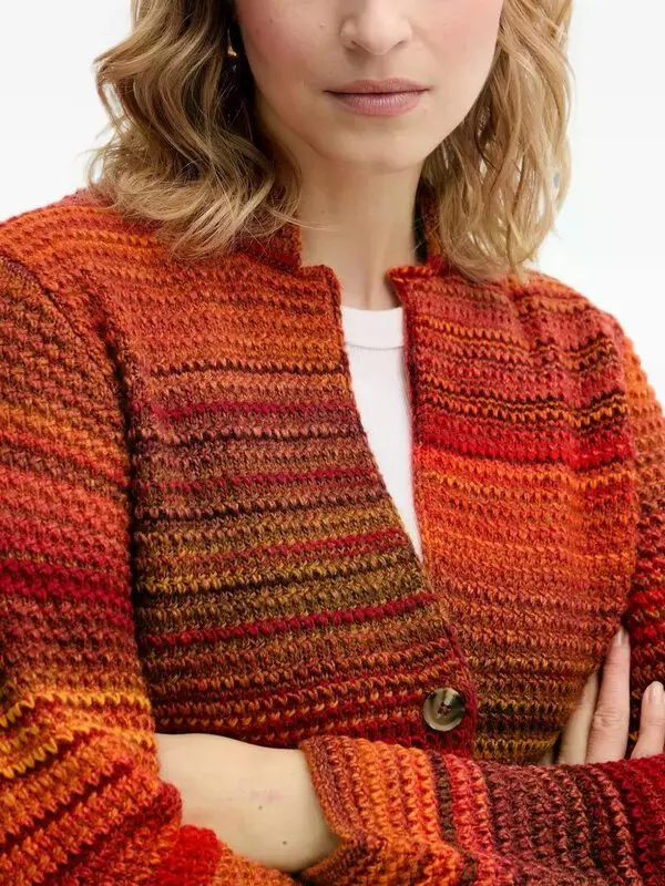 BENETTON Striped Knit Button-up Cardigan