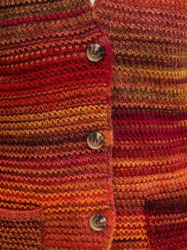 BENETTON Striped Knit Button-up Cardigan
