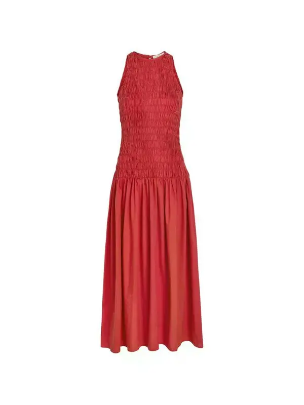 Faithfull The Brand Shirred Bodice Sleeveless Midi Dress - Red