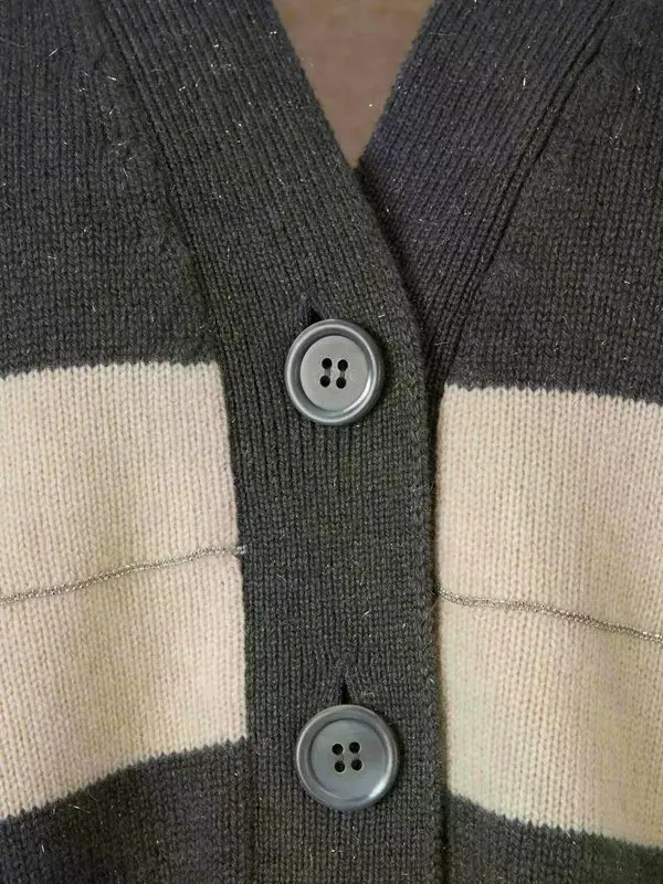 Peserico Striped Glitter Detail Cardigan - Grey