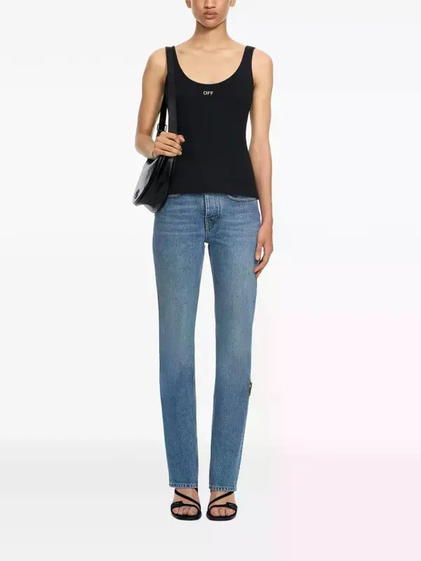 Off-White Ribbed Racerback Tank Top With Logo Detail - Black