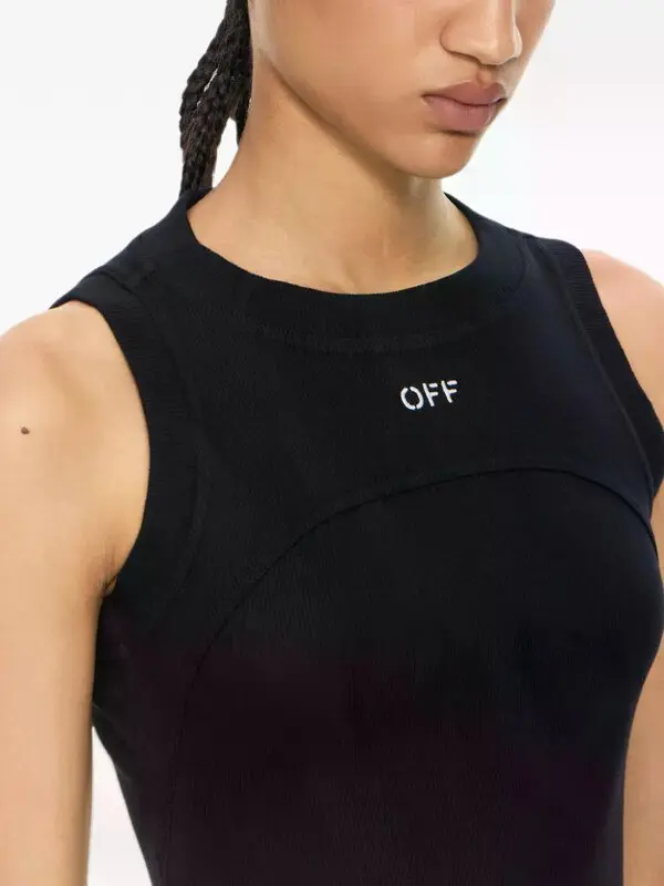 Off-White Ribbed Racerback Tank Top With Logo Detail - Black