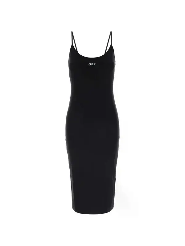 Off-White Spaghetti Strap Midi Dress With Logo Print - Black