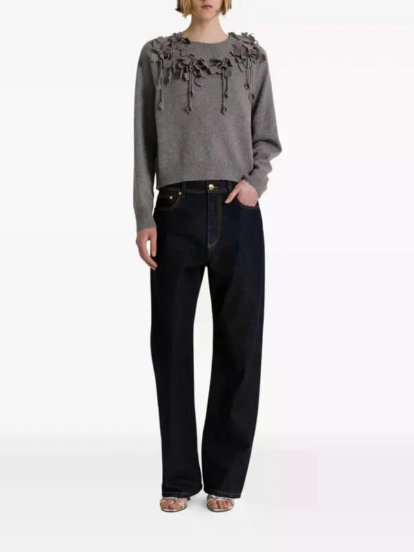 Alberta Ferretti Floral Appliqué Wool Sweater