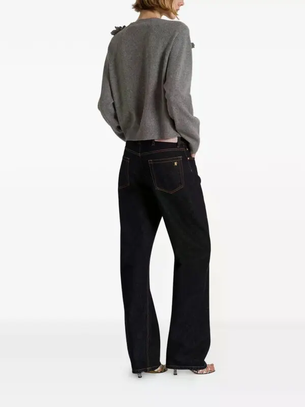 Alberta Ferretti Floral Appliqué Wool Sweater