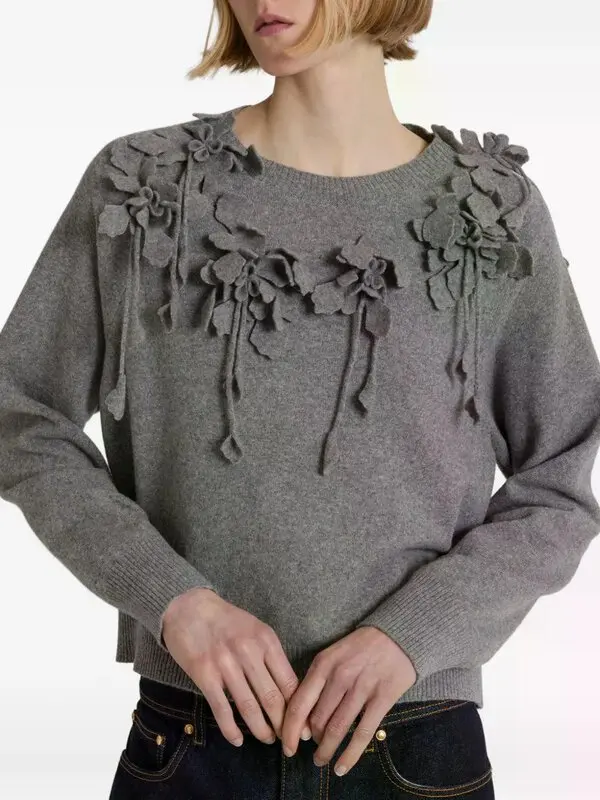 Alberta Ferretti Floral Appliqué Wool Sweater