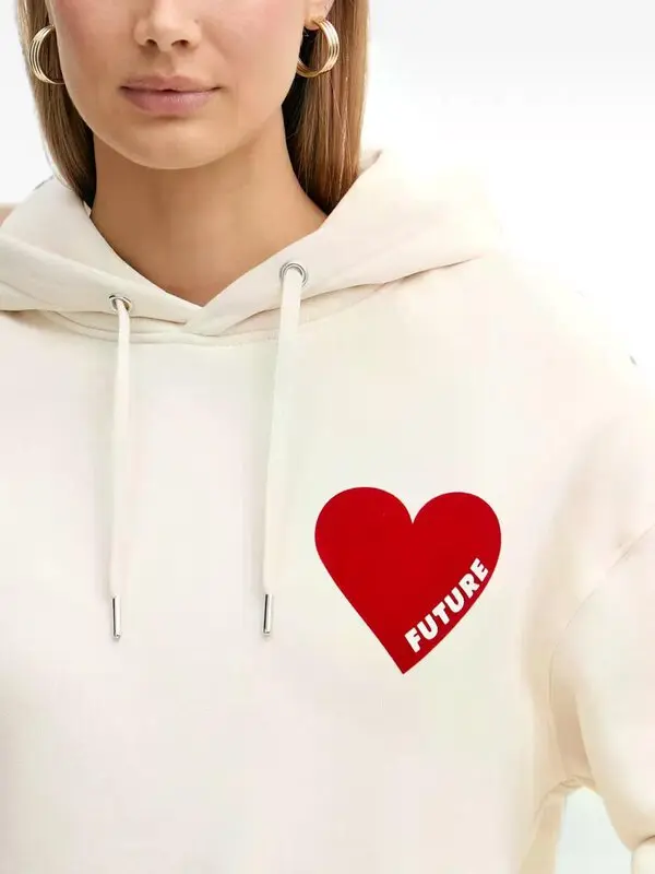 From Future Heart Print Drawstring Hoodie - Neutrals