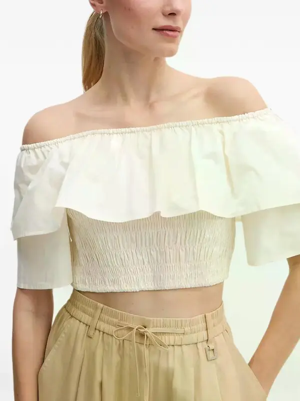GAUDI Ruffled Shirred-panel Cropped Top - Neutrals