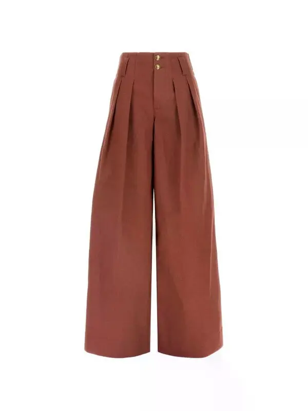Chloé Pleated Wide-leg Cotton Trousers