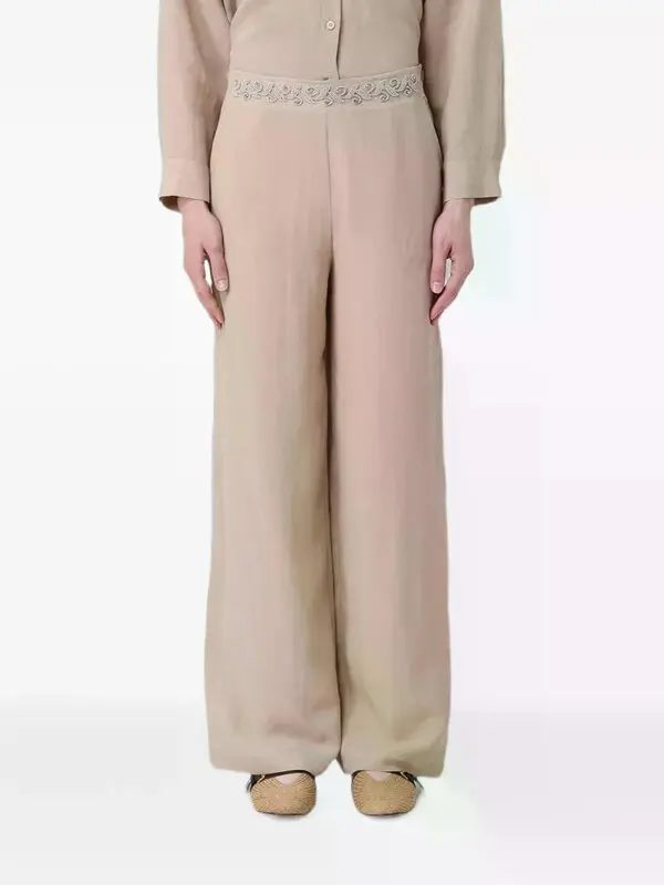 HANITA Embroidered Palazzo Pants - Neutrals