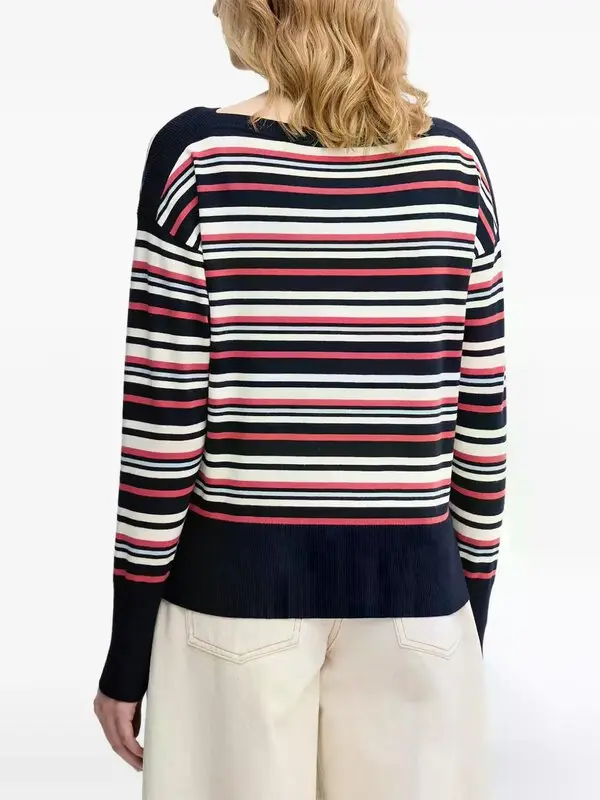 BENETTON Horizontal Stripe Ribbed Trim Sweater