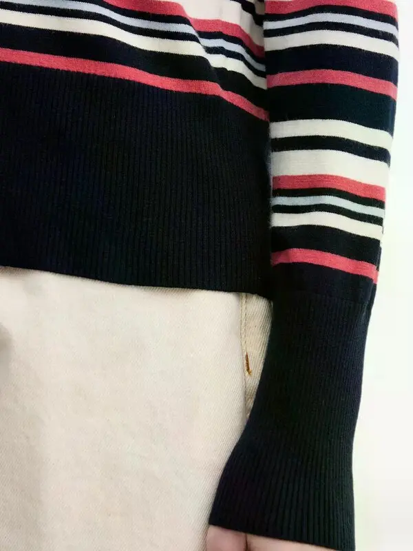 BENETTON Horizontal Stripe Ribbed Trim Sweater