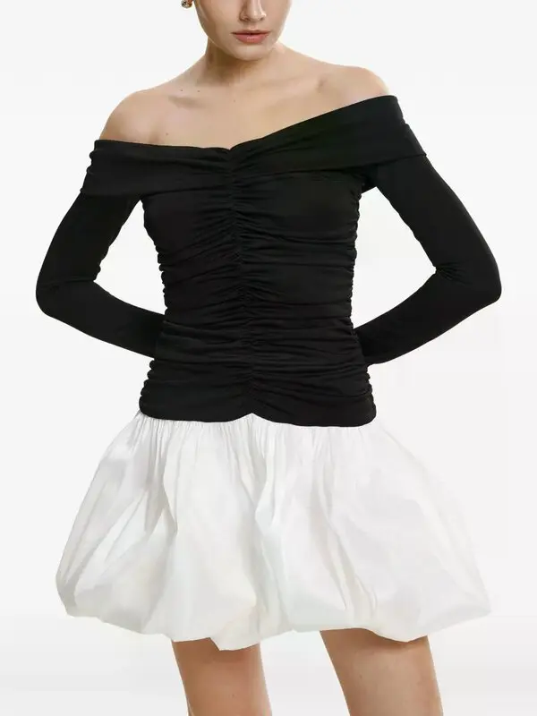 LITA COUTURE Off-the-shoulder Ruched Mini Dress - Black