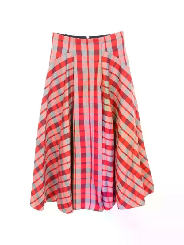 Dior Check Pattern Midi Skirt - Red