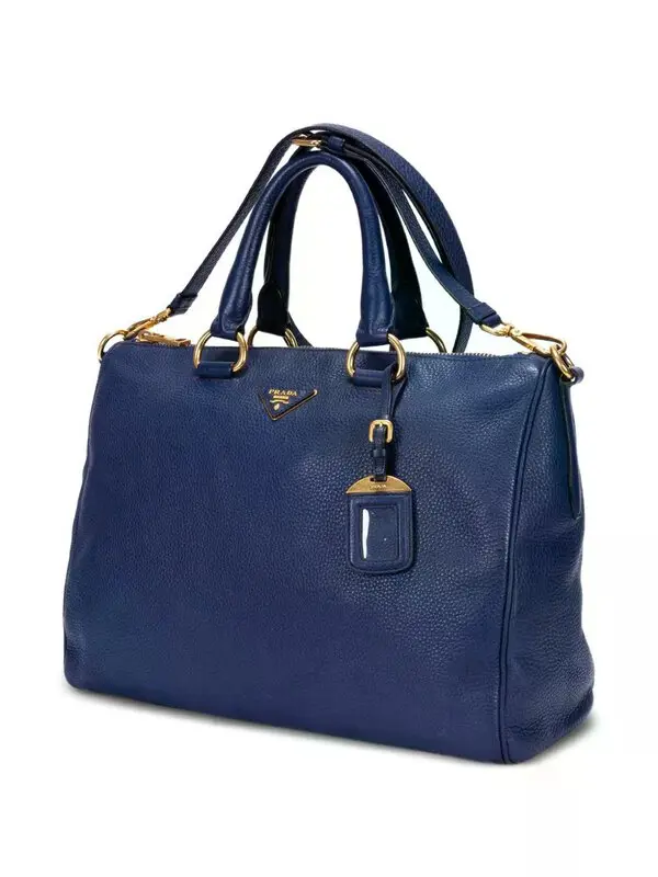Prada Vitello Daino Bauletto Tote Bag - Blue