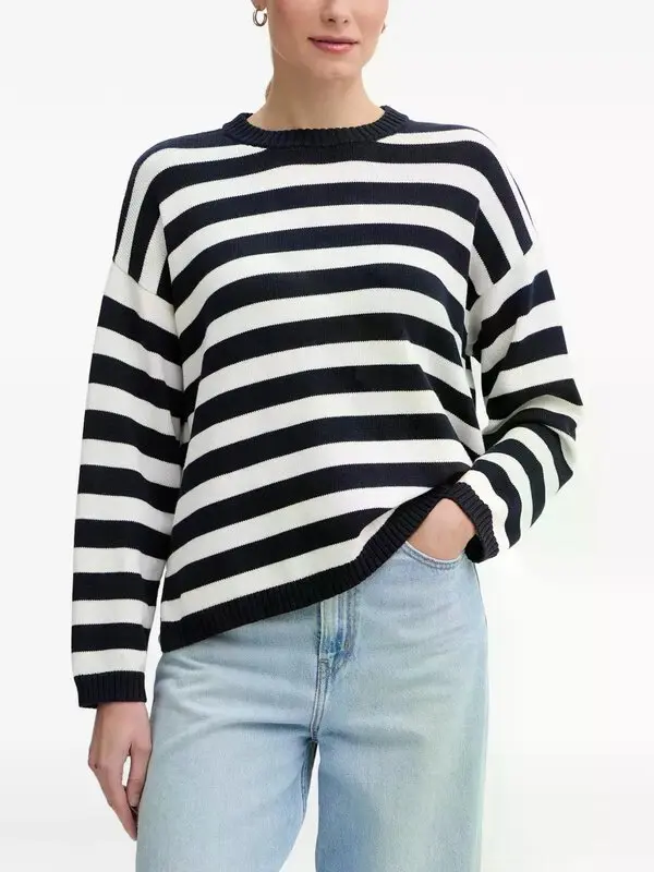 BENETTON Striped Crew-neck Sweater - Blue