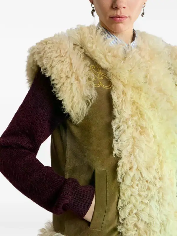 Etro Shearling Waistcoat With Peacock Embroidery