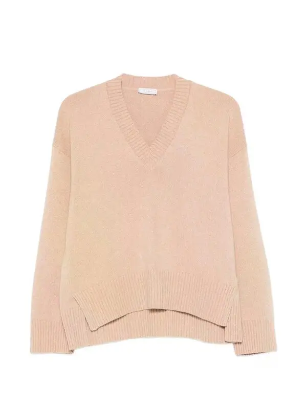 Peserico V-neck Side-slit Sweater - Neutrals
