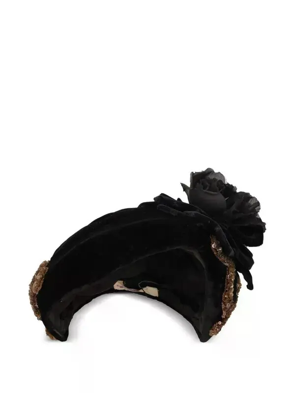 Vintage Floral Appliqué Sequin Embellished Hat - Black