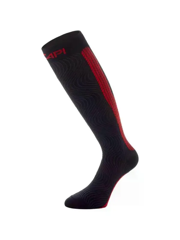 ACCAPI Ribbed Knit Logo Print Knee High Socks - Black