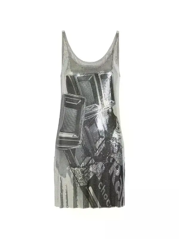 Rabanne Graphic-print Chainmail Mini Dress - Silver