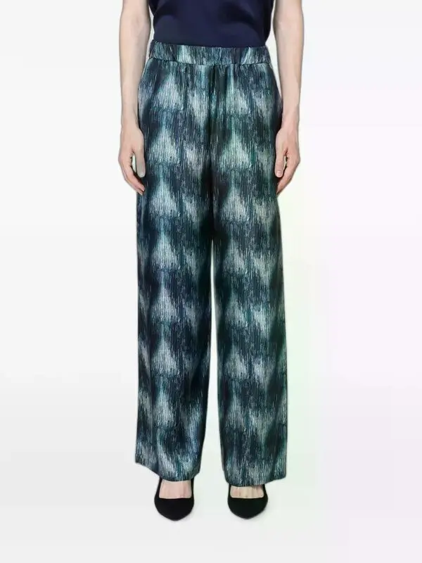 Max Mara Printed Silk Palazzo Pants - Blue