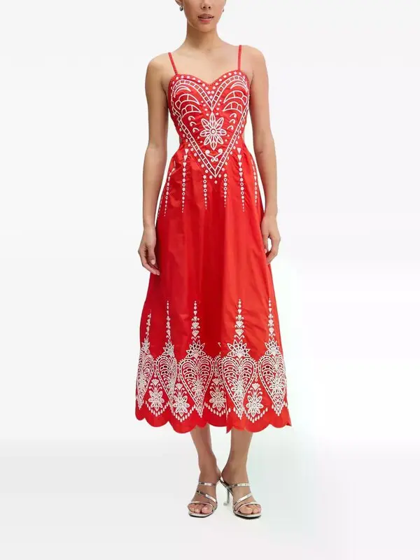 Farm Rio The Vicky Cut-out Embroidered Midi Dress - Red