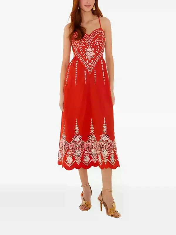 Farm Rio The Vicky Cut-out Embroidered Midi Dress - Red
