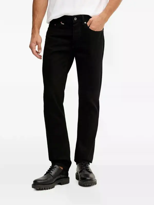 BENETTON Logo Patch Straight Leg Jeans - Black