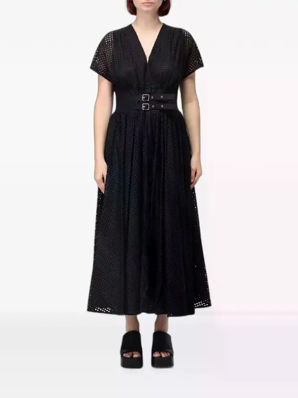 MEIMEIJ Perforated Belted Midi Dress - Black