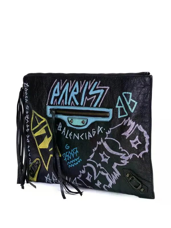 Balenciaga Leather Graffiti Clutch Bag
