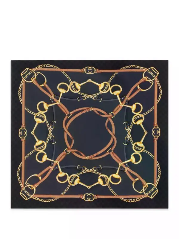 Gucci Equestrian-print Carré Scarf - Black