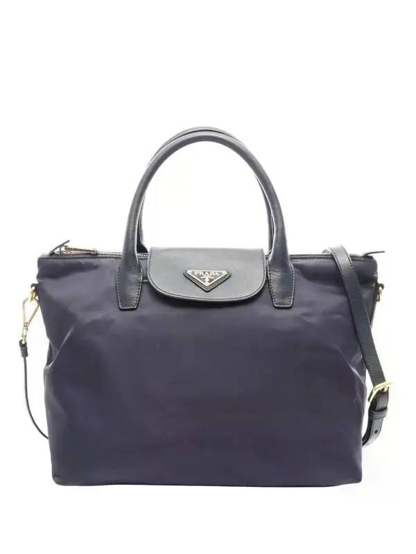 Prada Saffiano Trimmed Tessuto Satchel - Blue