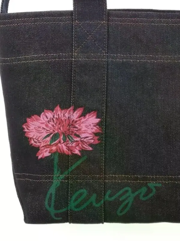 Kenzo Small Tulip Flower-embroidered Logo-print Tote Bag - Blue