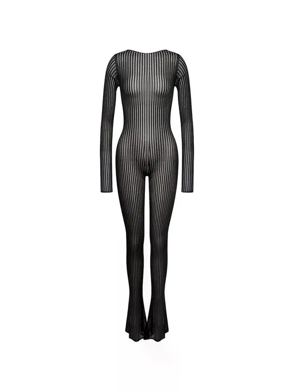 DONDUP Striped Long Sleeve Jumpsuit - Black