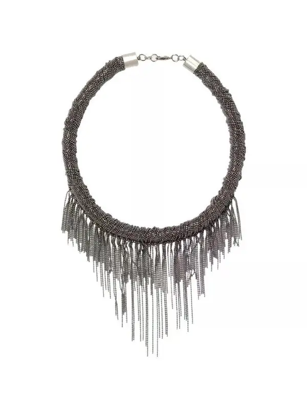 Fabiana Filippi Beaded Fringe Necklace - Grey