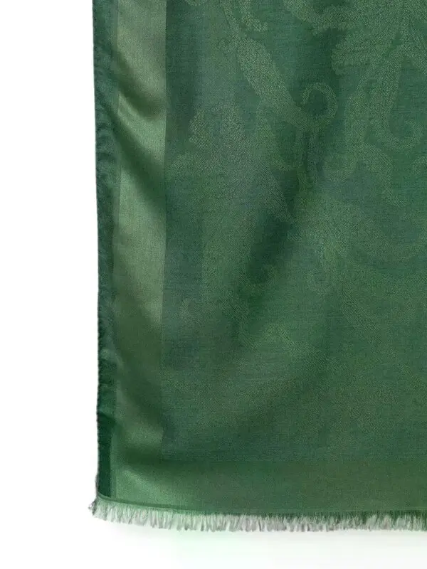 Etro Paisley-jacquard Fringed Scarf - Green