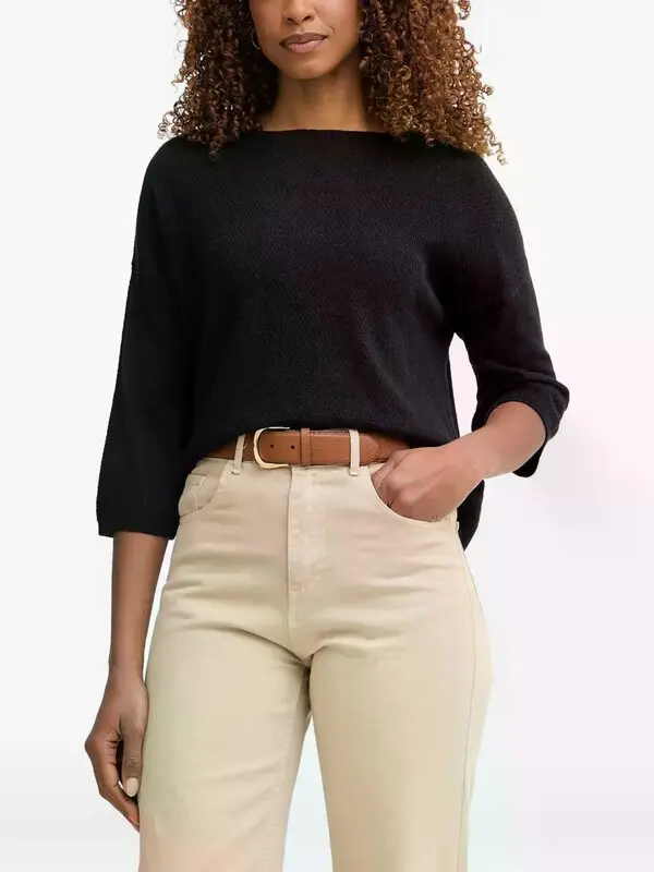 BENETTON Boat Neck Three-quarter Sleeve Sweater - Black