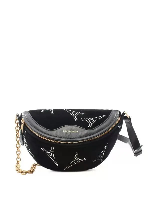 Balenciaga Souvenir Cross Body Bag With Rhinestone Embellishment - Black