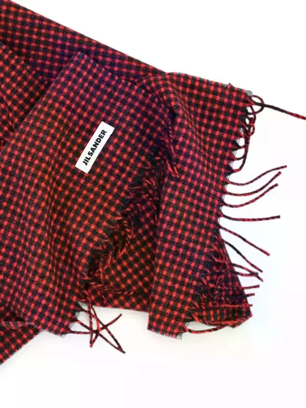 JIL SANDER Gingham Fringed Scarf