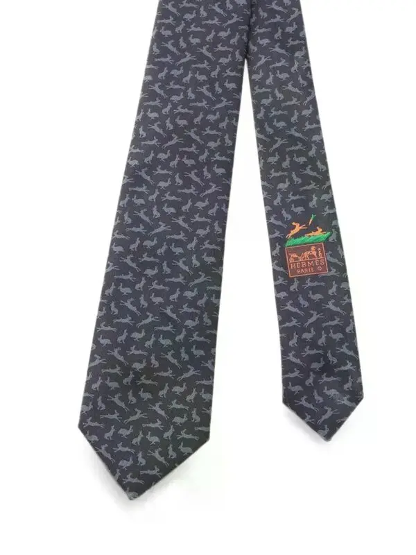Hermès Silk Rabbit Print Neck Tie - Blue
