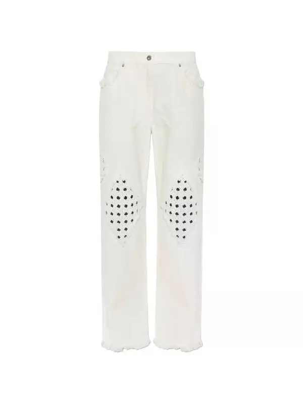 FERRAGAMO Crochet Insert Frayed Straight Leg Jeans