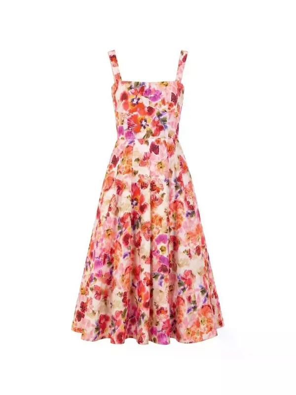Saloni Sabrina Floral Print Midi Dress - Pink