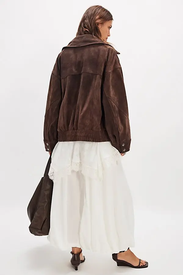 We The Free Desert Moon Suede Bomber Jacket - Brownie Batter