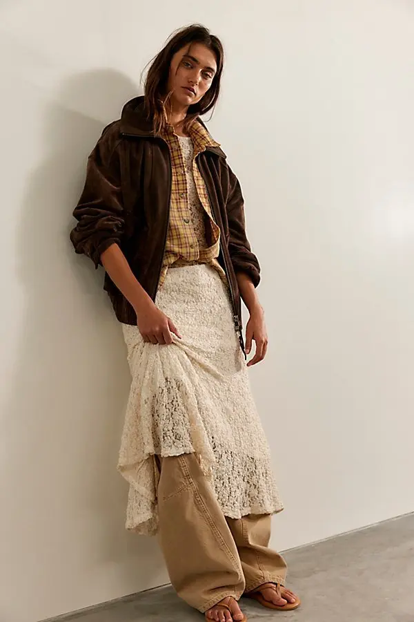 We The Free Desert Moon Suede Bomber Jacket - Brownie Batter