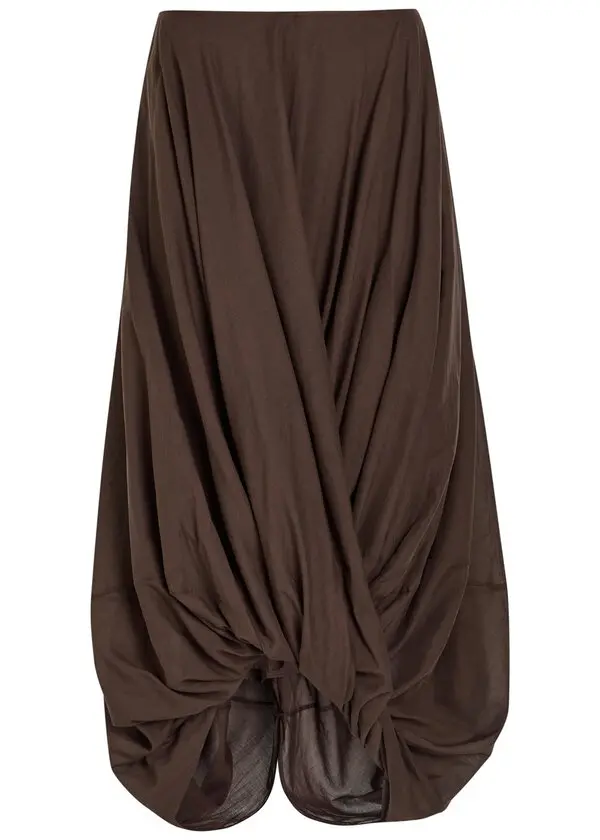TOTEME Cocoon Cotton-blend Midi Skirt - Brown