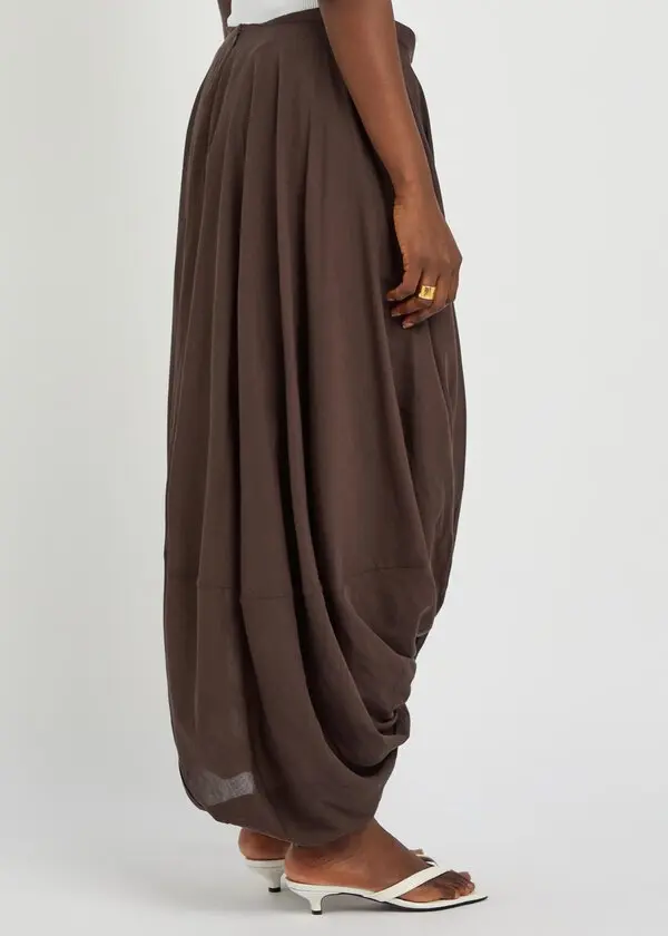 TOTEME Cocoon Cotton-blend Midi Skirt - Brown