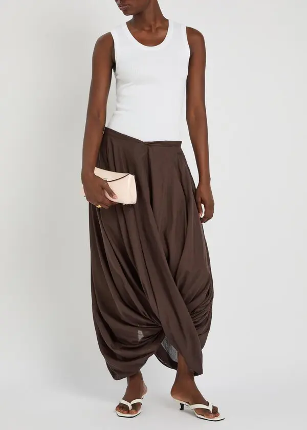 TOTEME Cocoon Cotton-blend Midi Skirt - Brown